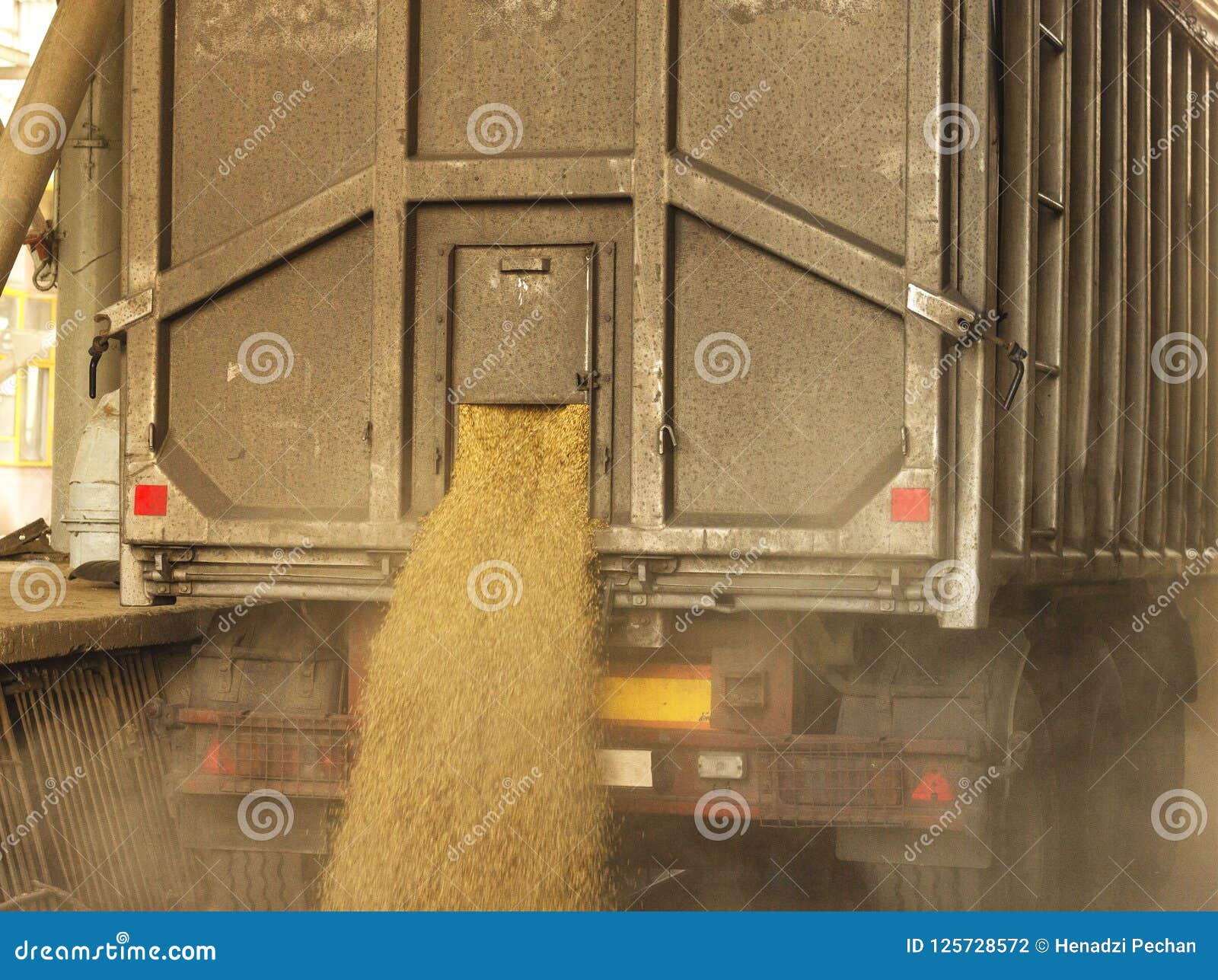 A Truck Unloads Grain at a Grain Storage and Processing Plant, a Grain ...