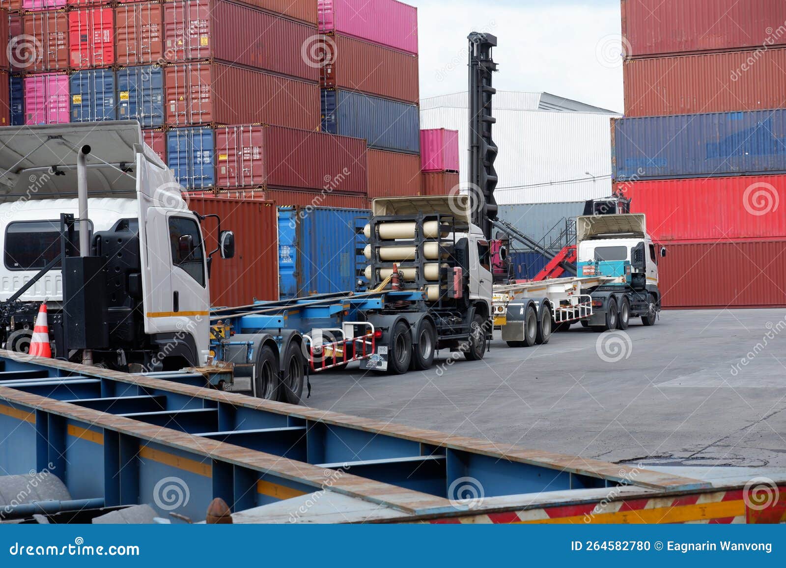 The Truck is Waiting for the Container. in the Container Yard Stock ...