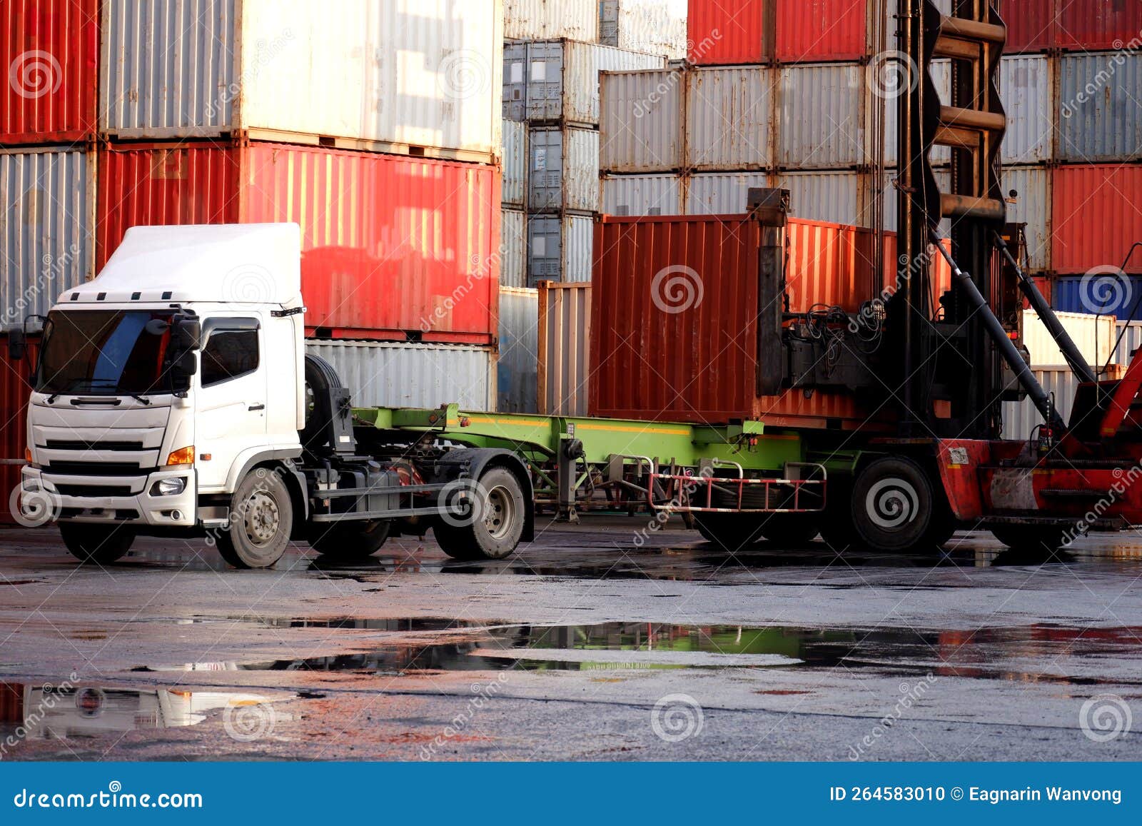 The Truck is Waiting for the Container. in the Container Yard Stock ...