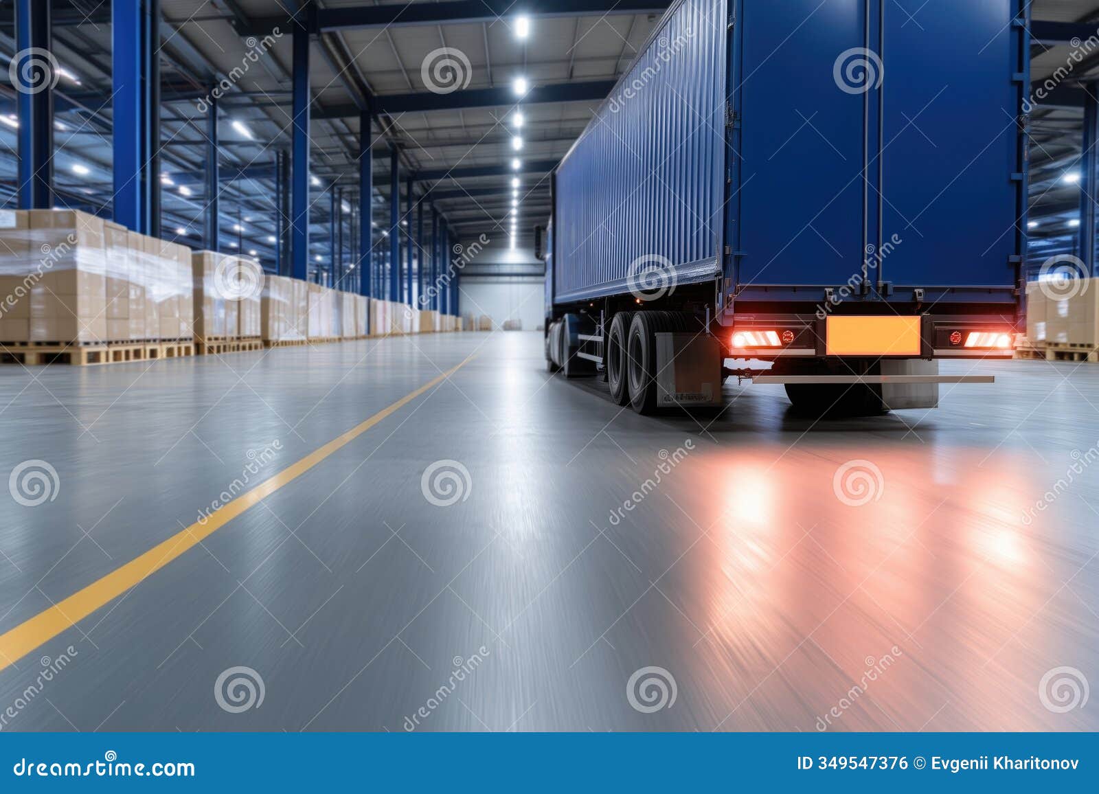 Truck in Warehouse with Motion Blur Effect. Logistics and ...