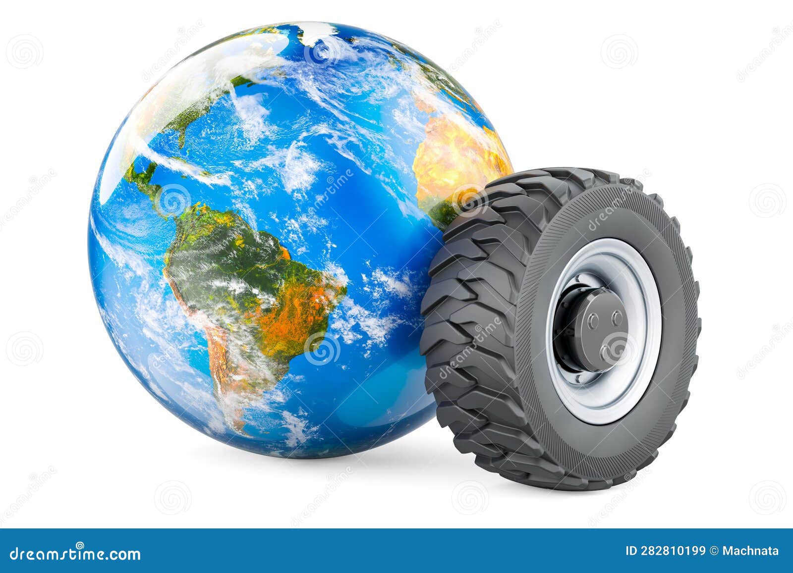 Truck Wheel with Earth Globe. 3D Rendering Stock Illustration ...
