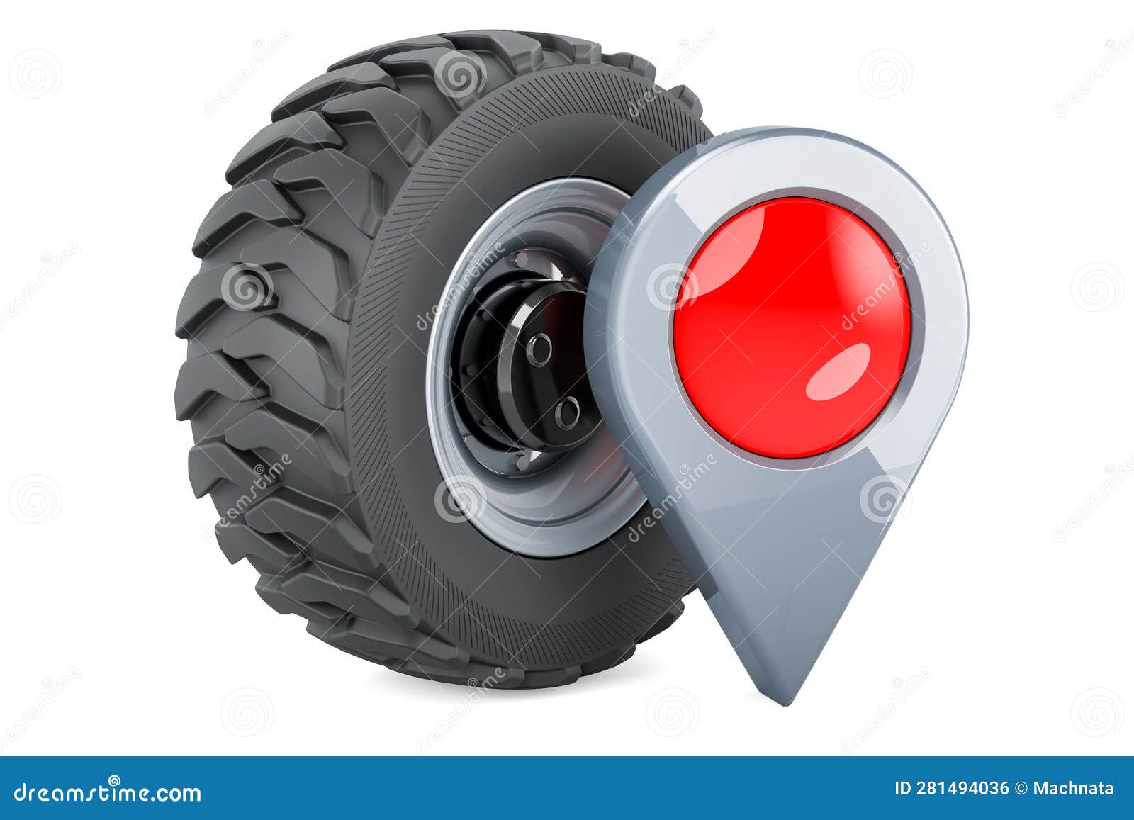 Truck Wheel with Map Pointer. 3D Rendering Stock Illustration ...