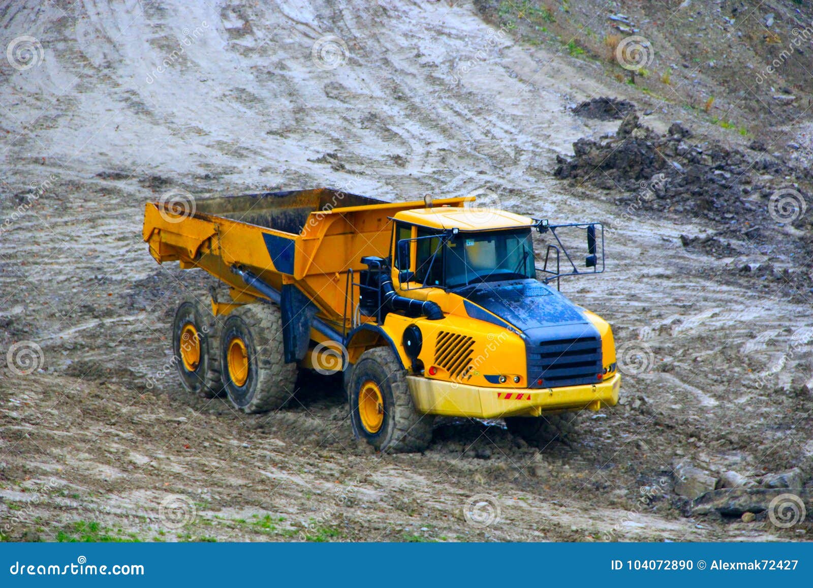 Truck Works on Construction Site Stock Photo - Image of tire, machine ...