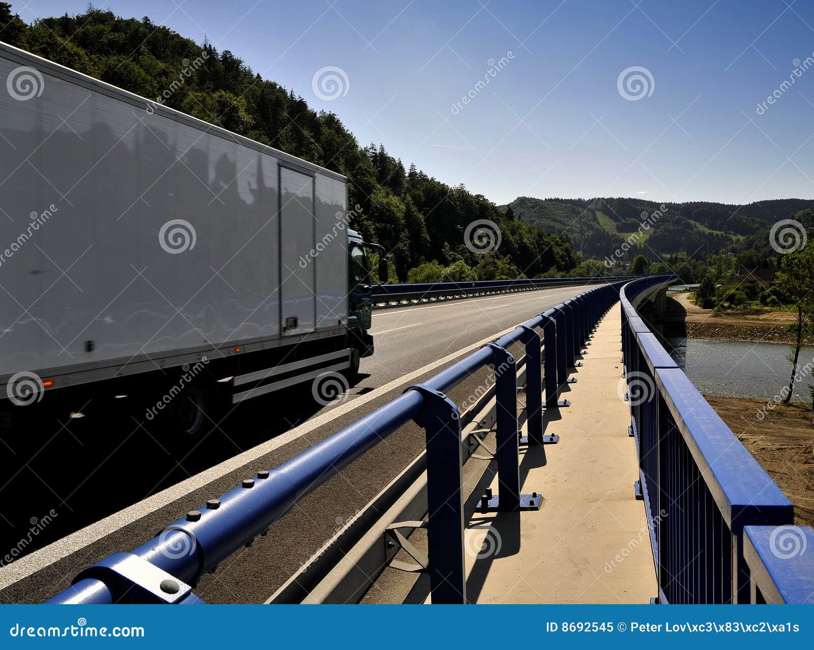 Trucks on a bridge stock image. Image of camion, trailer - 8692545