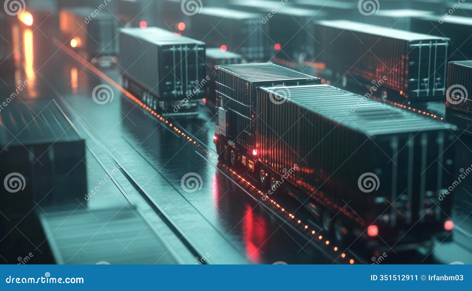 Trucks Carry Cargo on Highway at Night with Global Logistics Theme ...