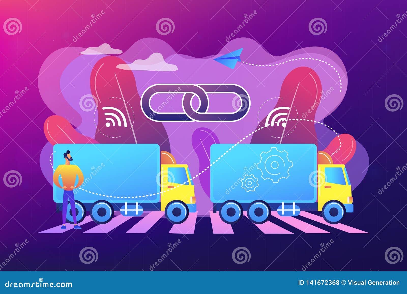 Truck Platooning Concept Vector Illustration. Stock Vector ...