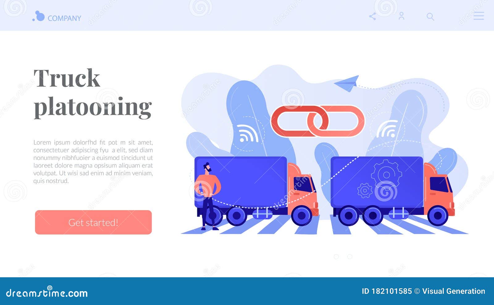 Truck Platooning Concept Landing Page. Stock Vector - Illustration of ...