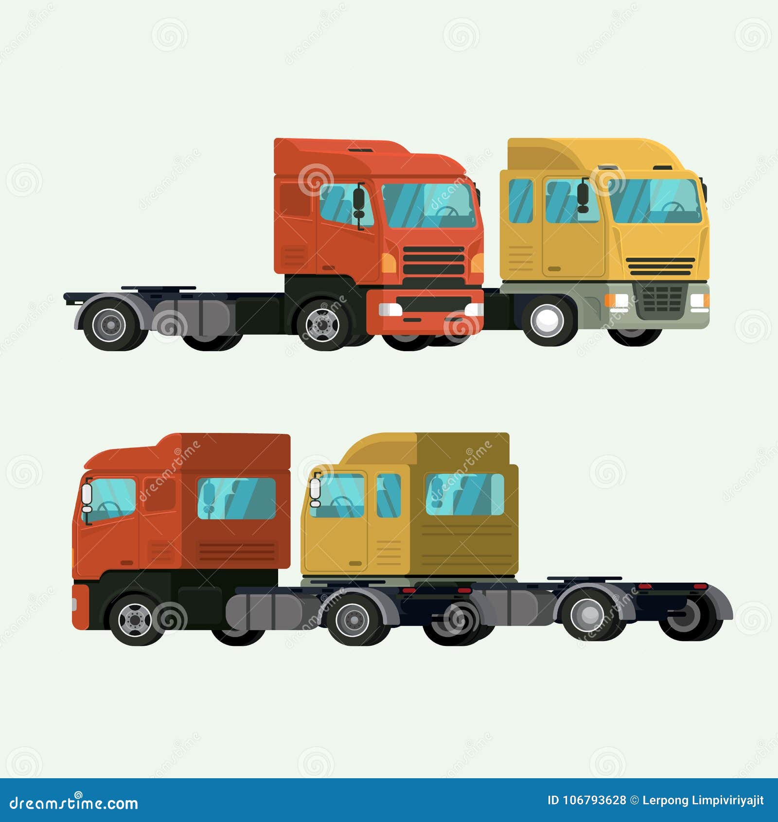 Red Trucks Container Ships And Flat Nose Trucks Towing Engine Transport ...