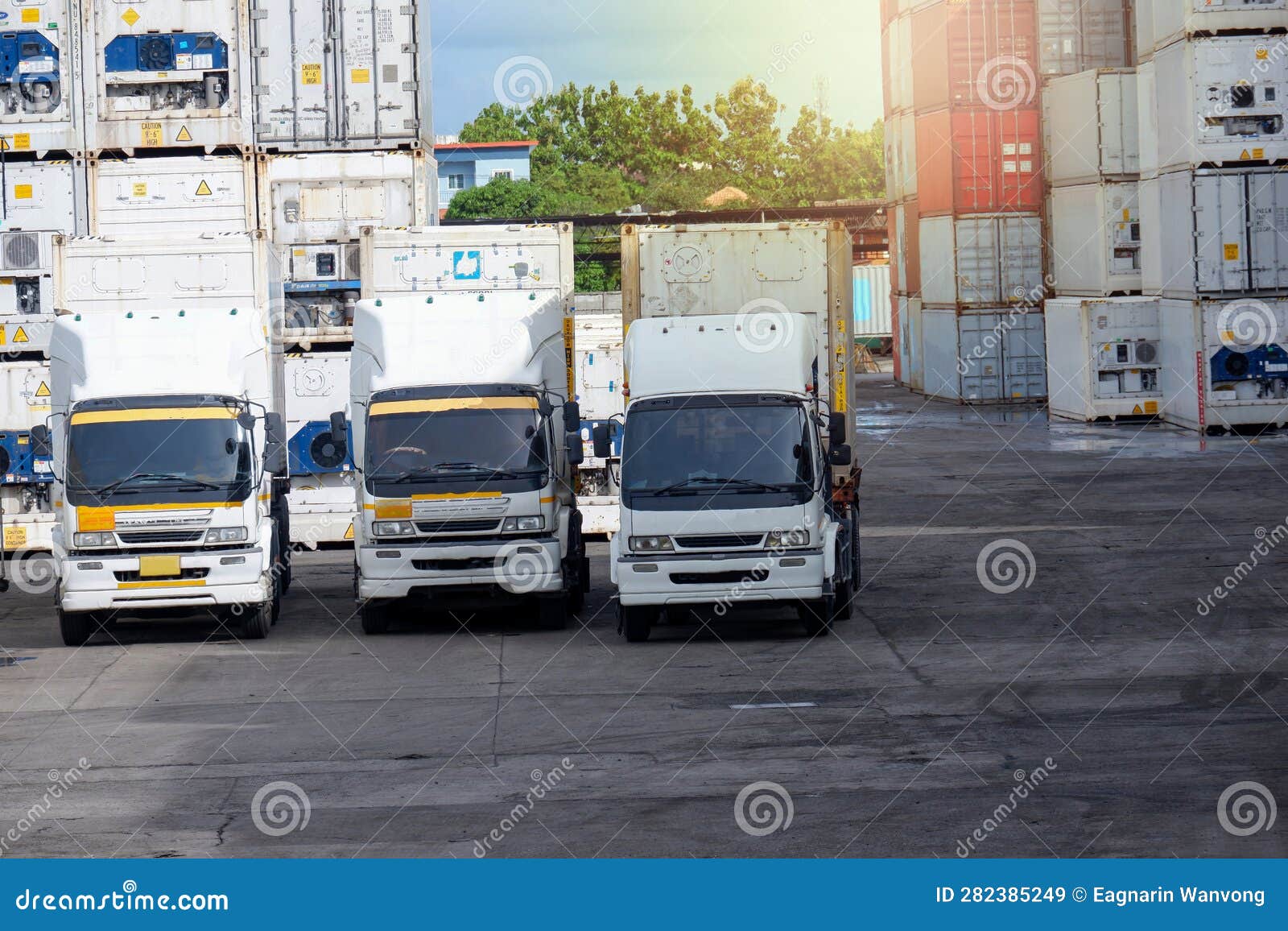 Trucks in the Container Depot in the Import and Export Area at the Port ...