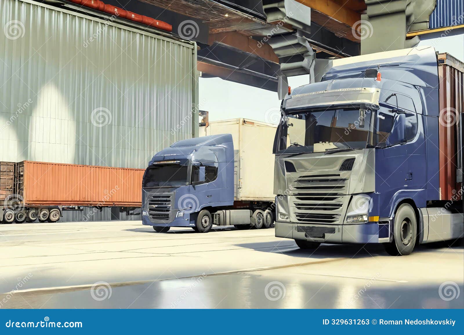Container Trailers Stands On Loading In Freight Terminal Royalty-Free ...