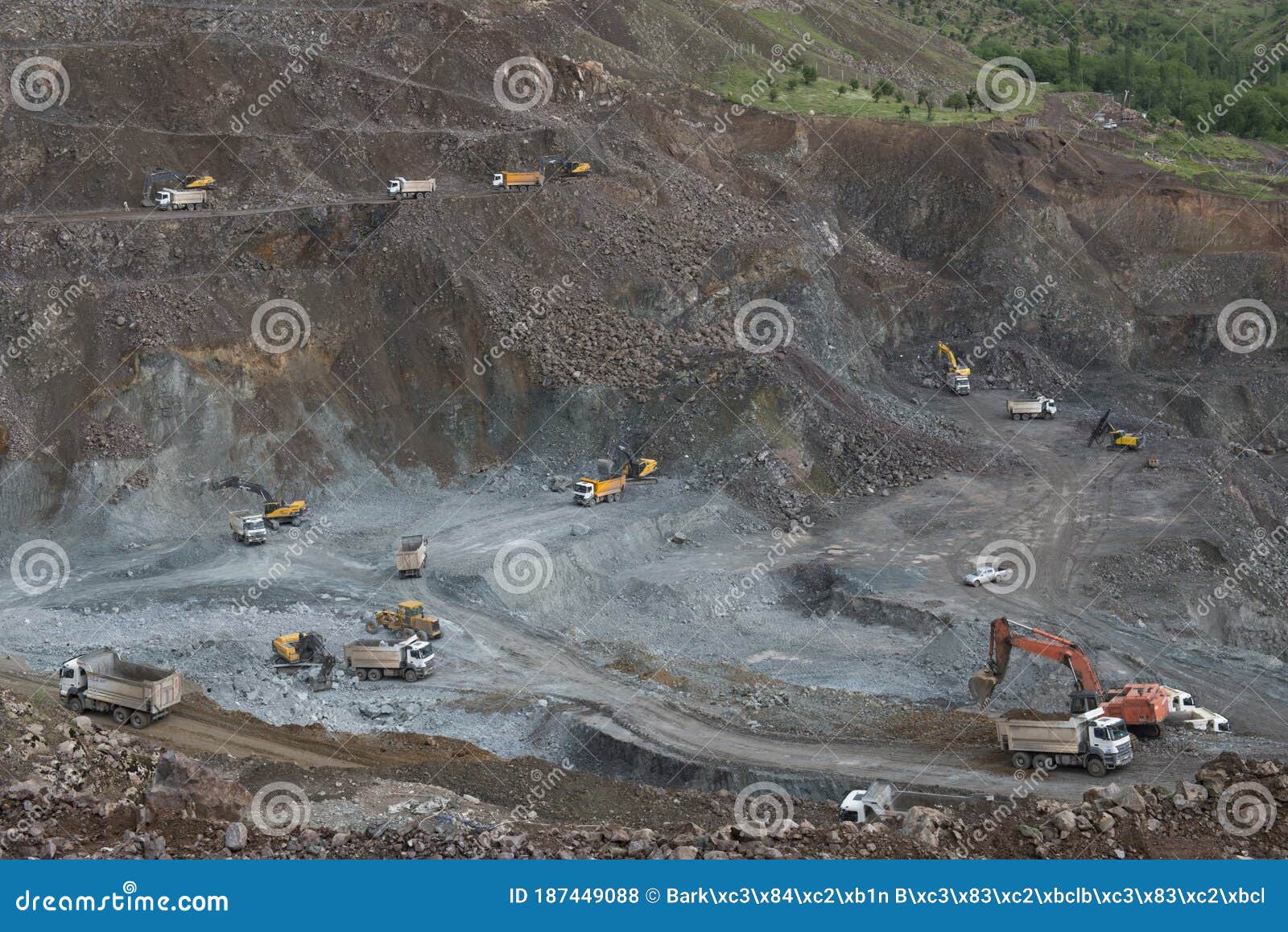 Trucks and Diggers Working on Copper Mine Stock Photo - Image of ...