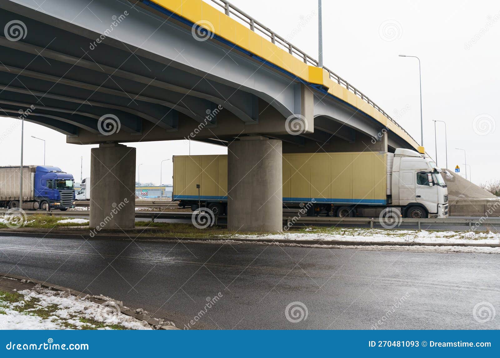 Trucks Drive Under the Transport Bridge. Transport Logistics Stock ...