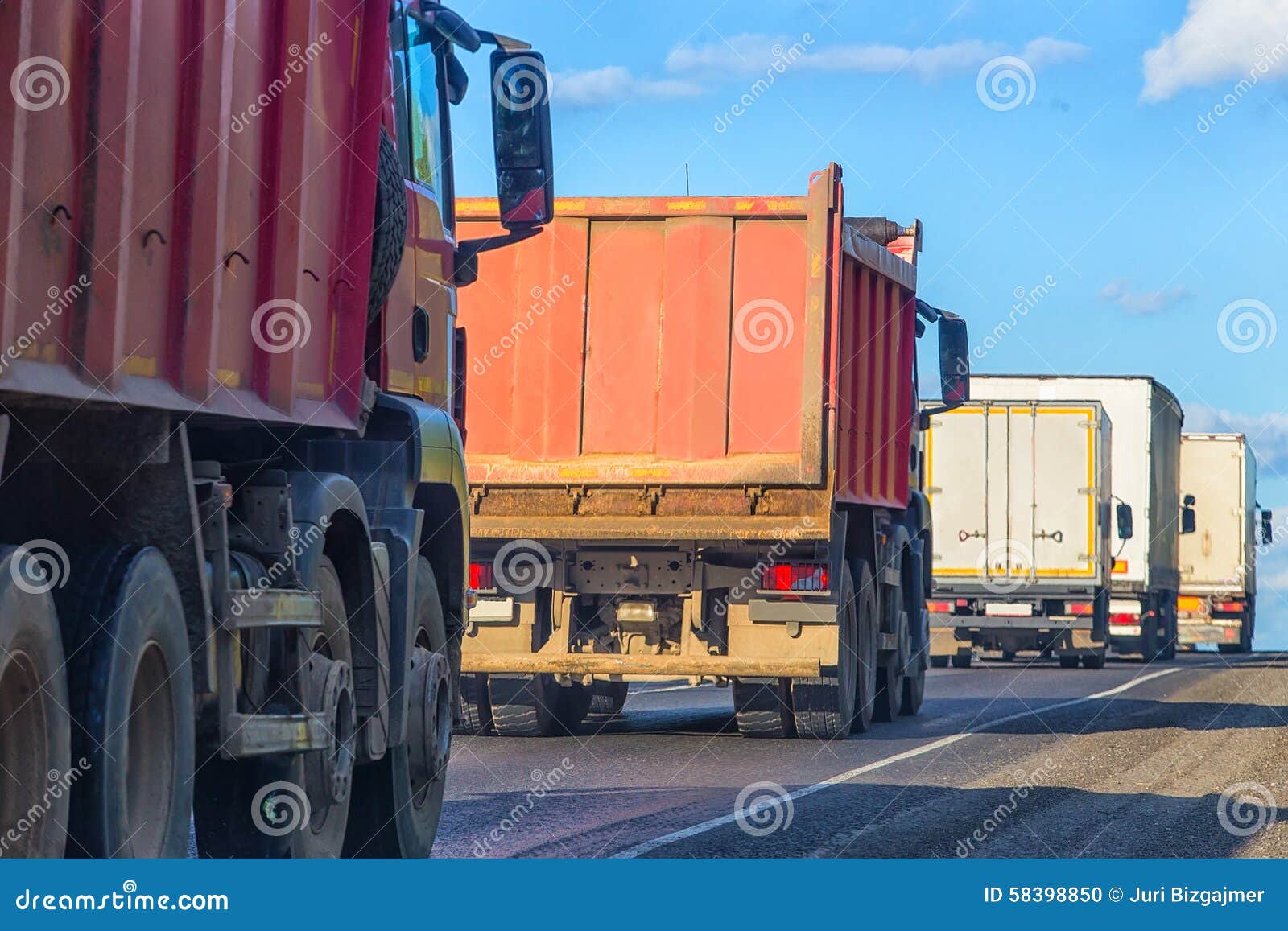 Trucks and Dump Trucks Go on Highway Stock Photo - Image of engine ...