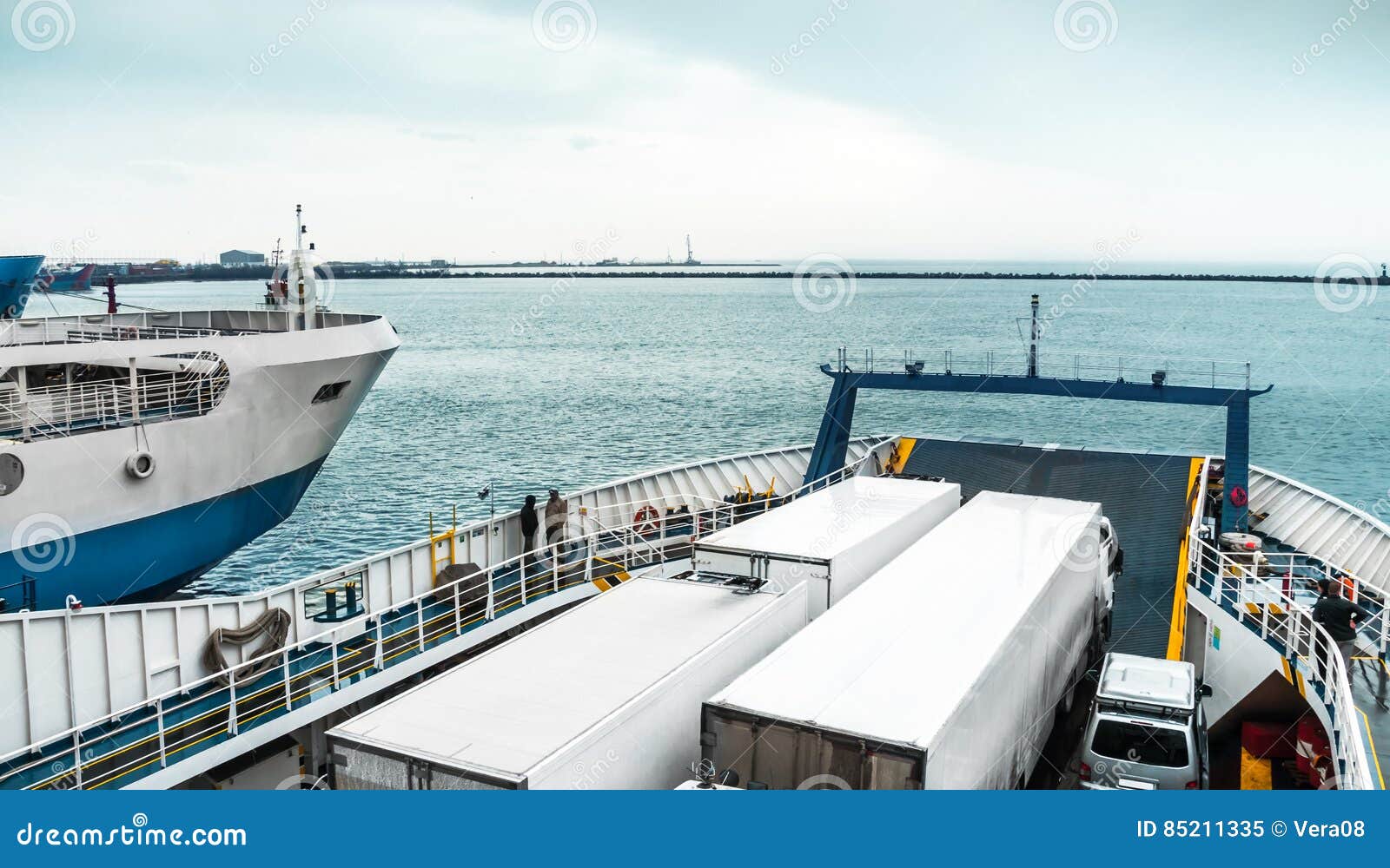 Trucks on the ferry. stock image. Image of transport - 85211335
