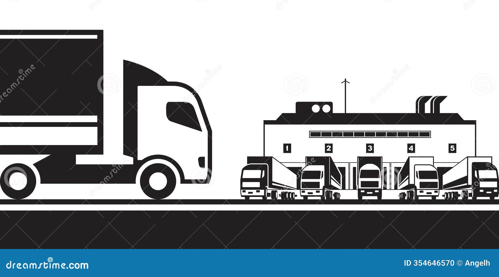 Trucks Loading Goods From Distribution Warehouse Vector Illustration ...