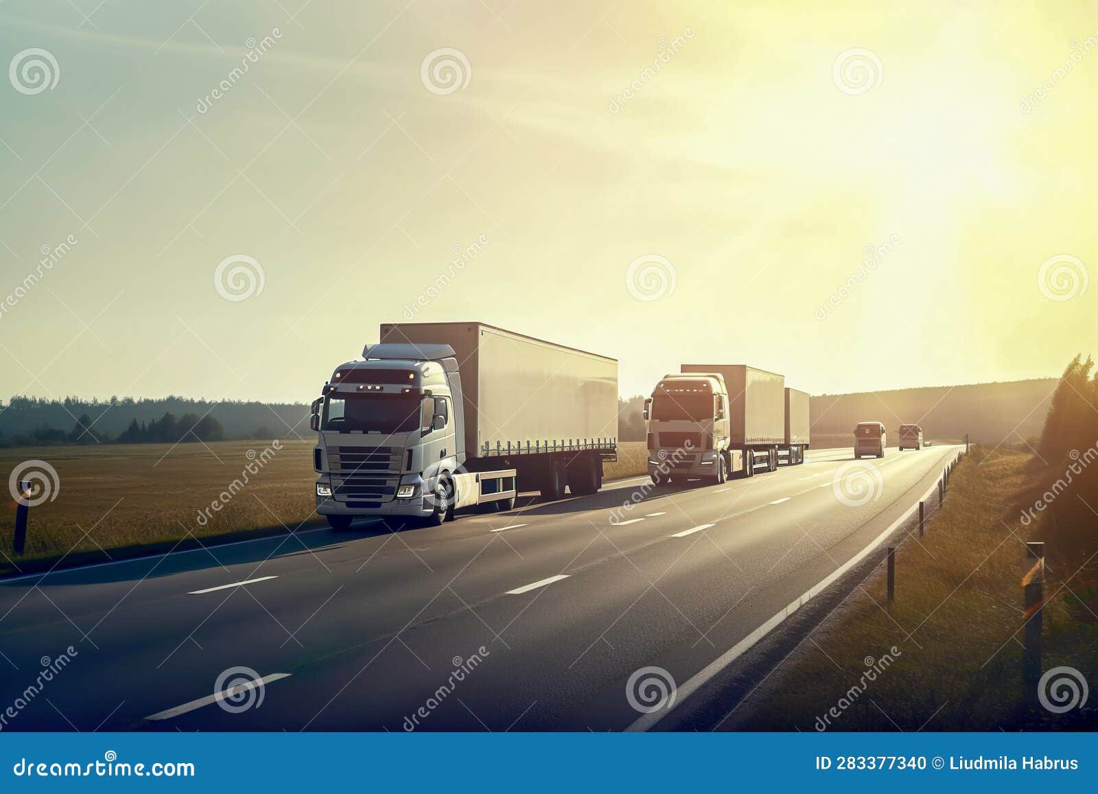 Trucks on the Road at Sunset. Transportation and Logistics Concept ...