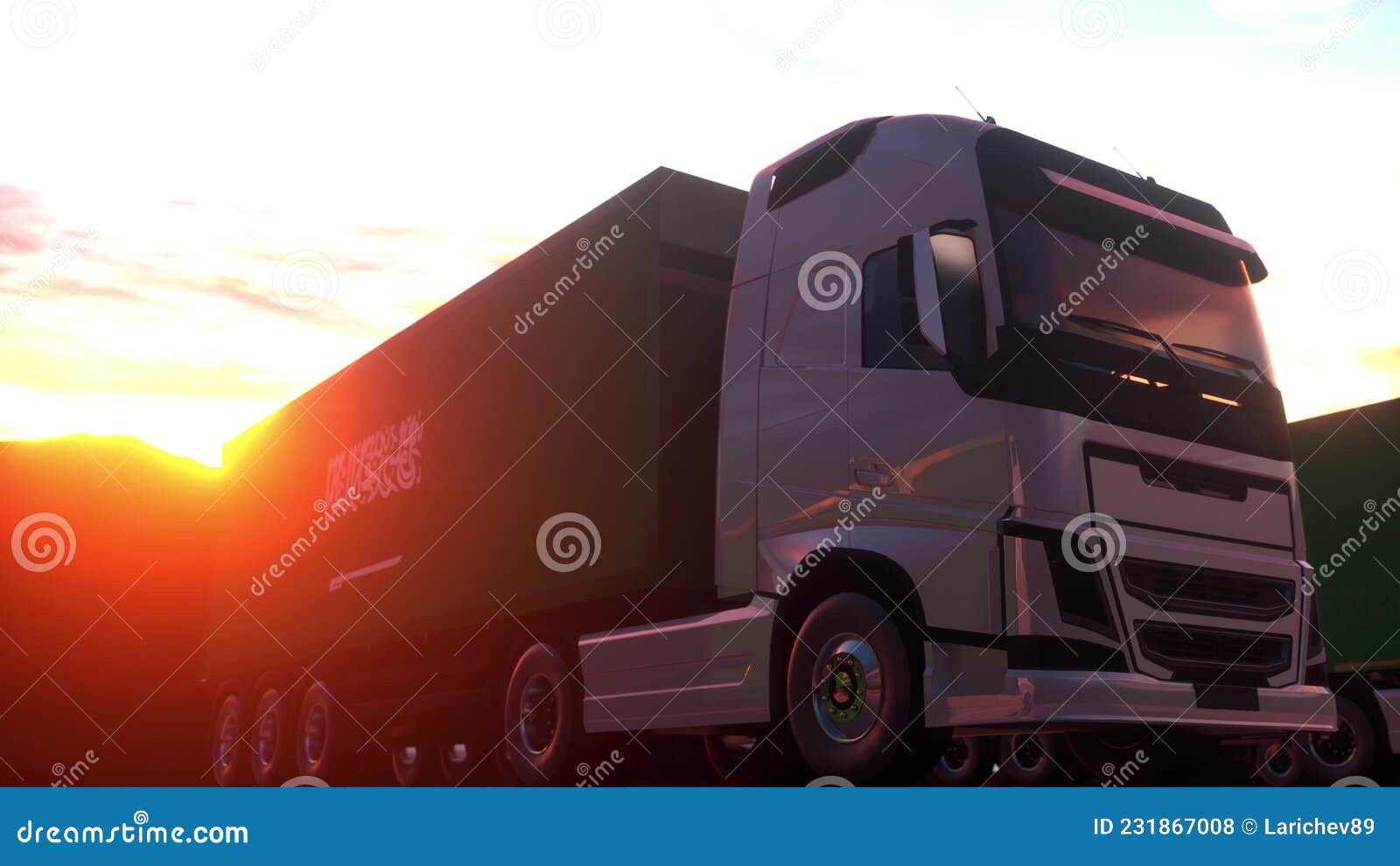 Trucks from Saudi Arabia Loading or Unloading at Warehouse Dock. 3d ...