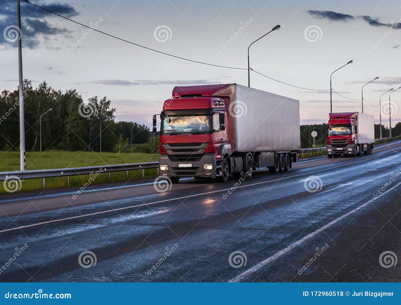 Trucks Semi-trailers Transporting Cargo on a Suburban Highway Stock ...