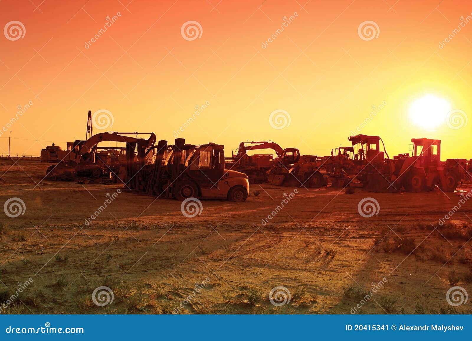 Trucks at sunset. stock image. Image of landscape, excavator - 20415341