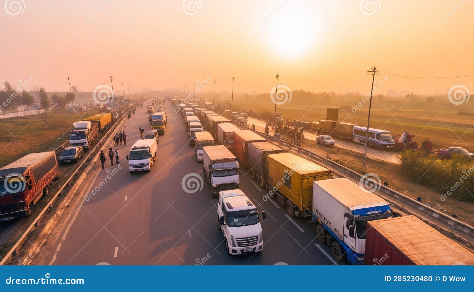 Trucks in a Traffic Jam at the Customs of the Border Zone. Stock ...