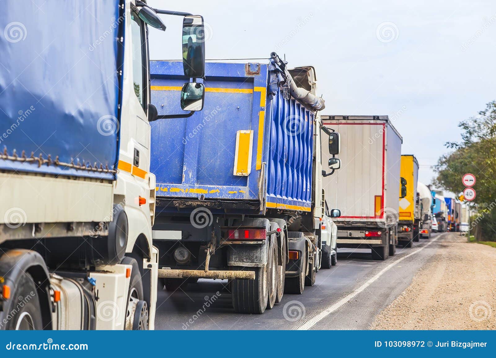 Trucks in Traffic Jam on the Road Stock Photo - Image of lorry, asphalt ...