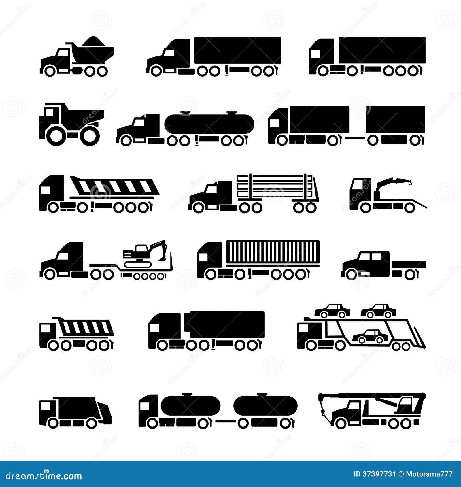 Trucks, Trailers And Vehicles Icons Set Stock Vector - Illustration of ...