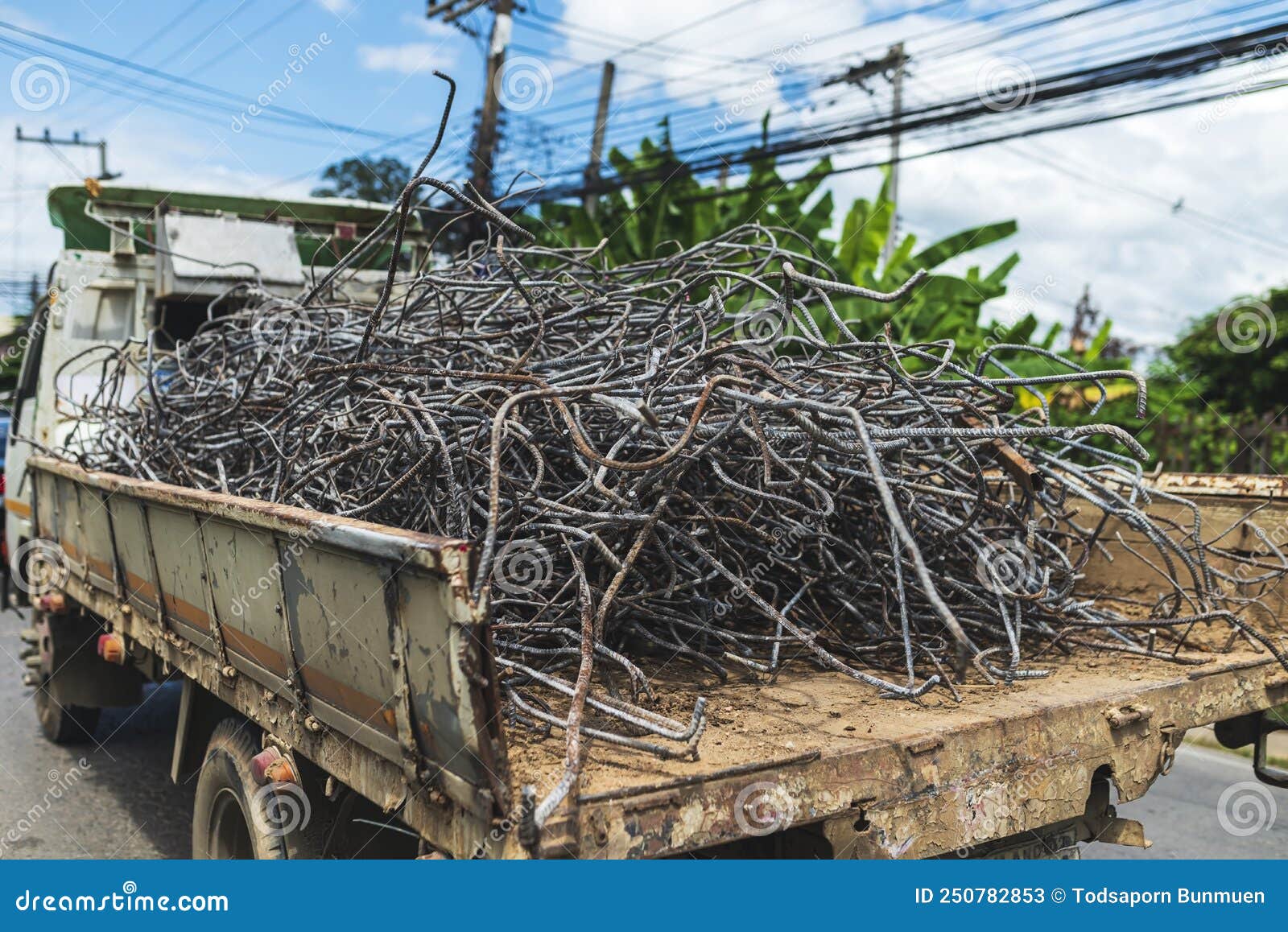 Trucks Transporting Used Rebar for Reprocessing Stock Image - Image of ...