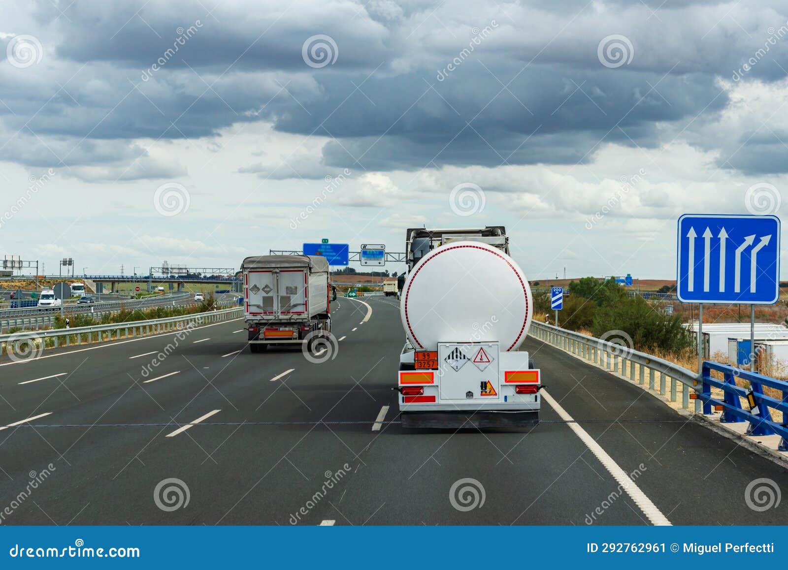 Trucks Traveling on a Five-lane Highway in the Same Direction, Rear ...