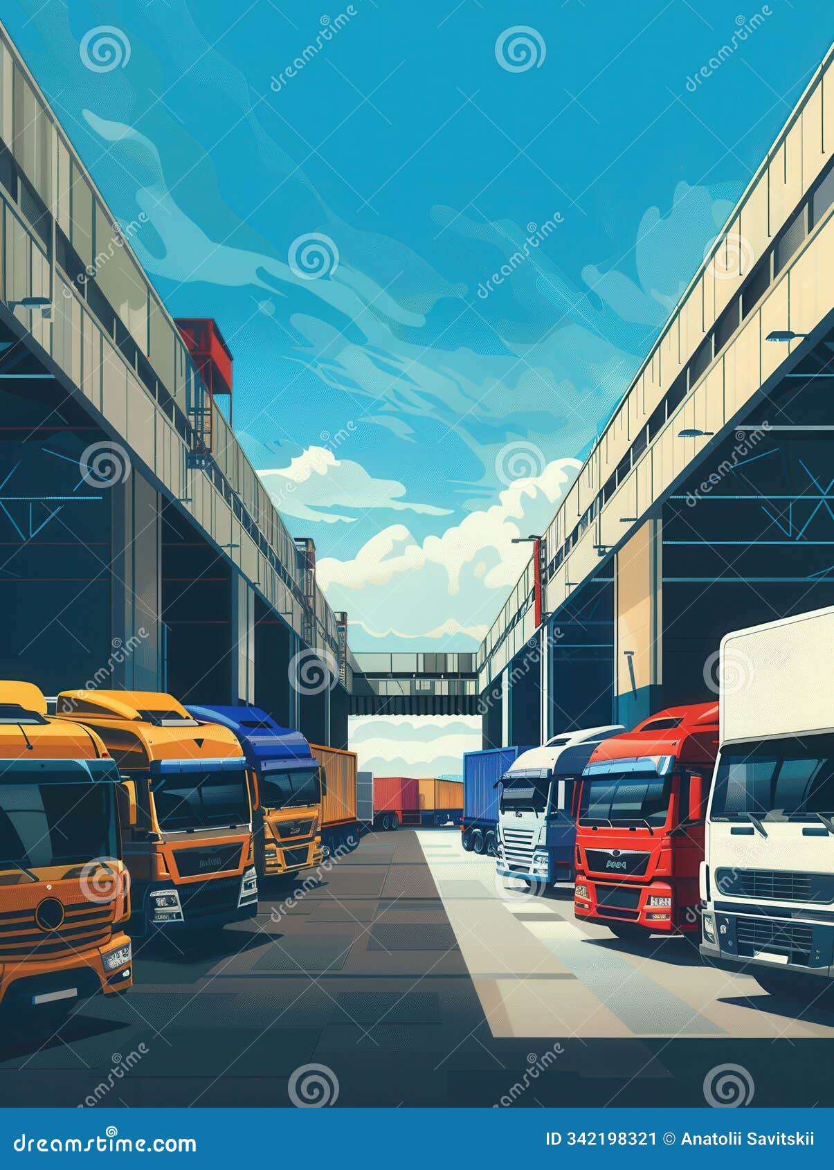 Trucks and Vans are Parked at a Warehouse, Prepared for Loading with ...