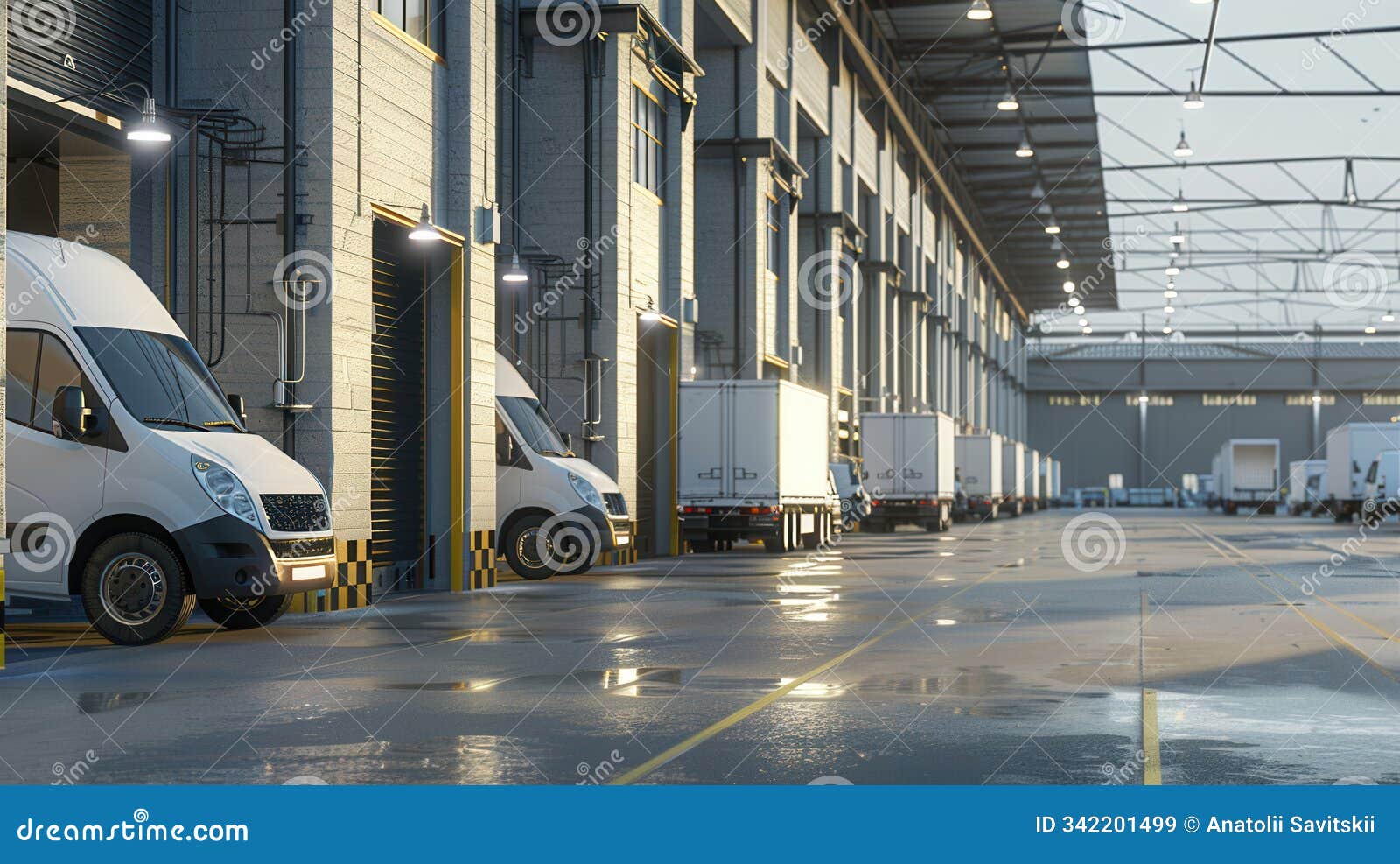 Trucks and Vans are Parked in a Warehouse, Ready for Loading Operations ...