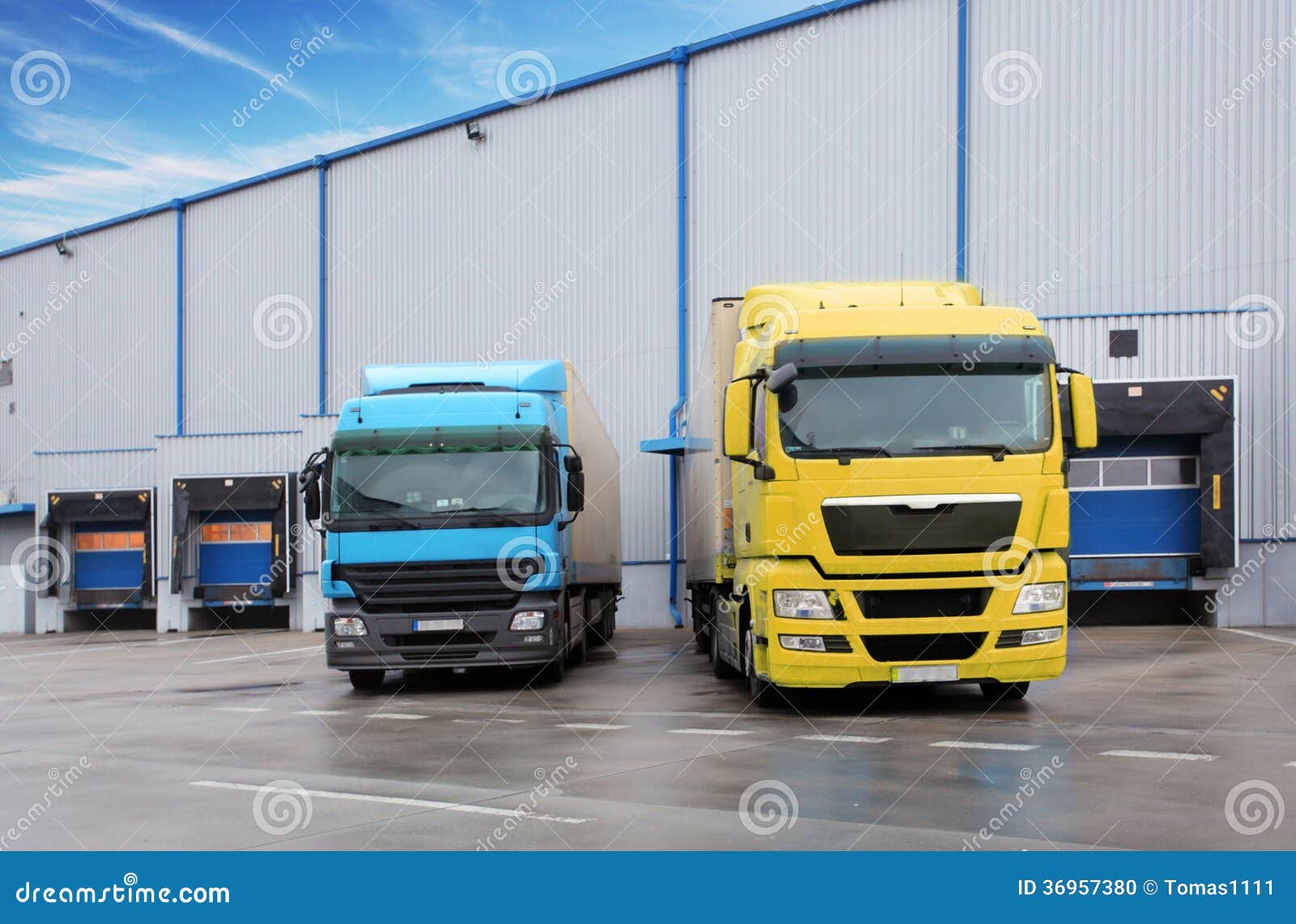 Trucks in Warehouse Building Stock Photo - Image of door, cargo: 36957380