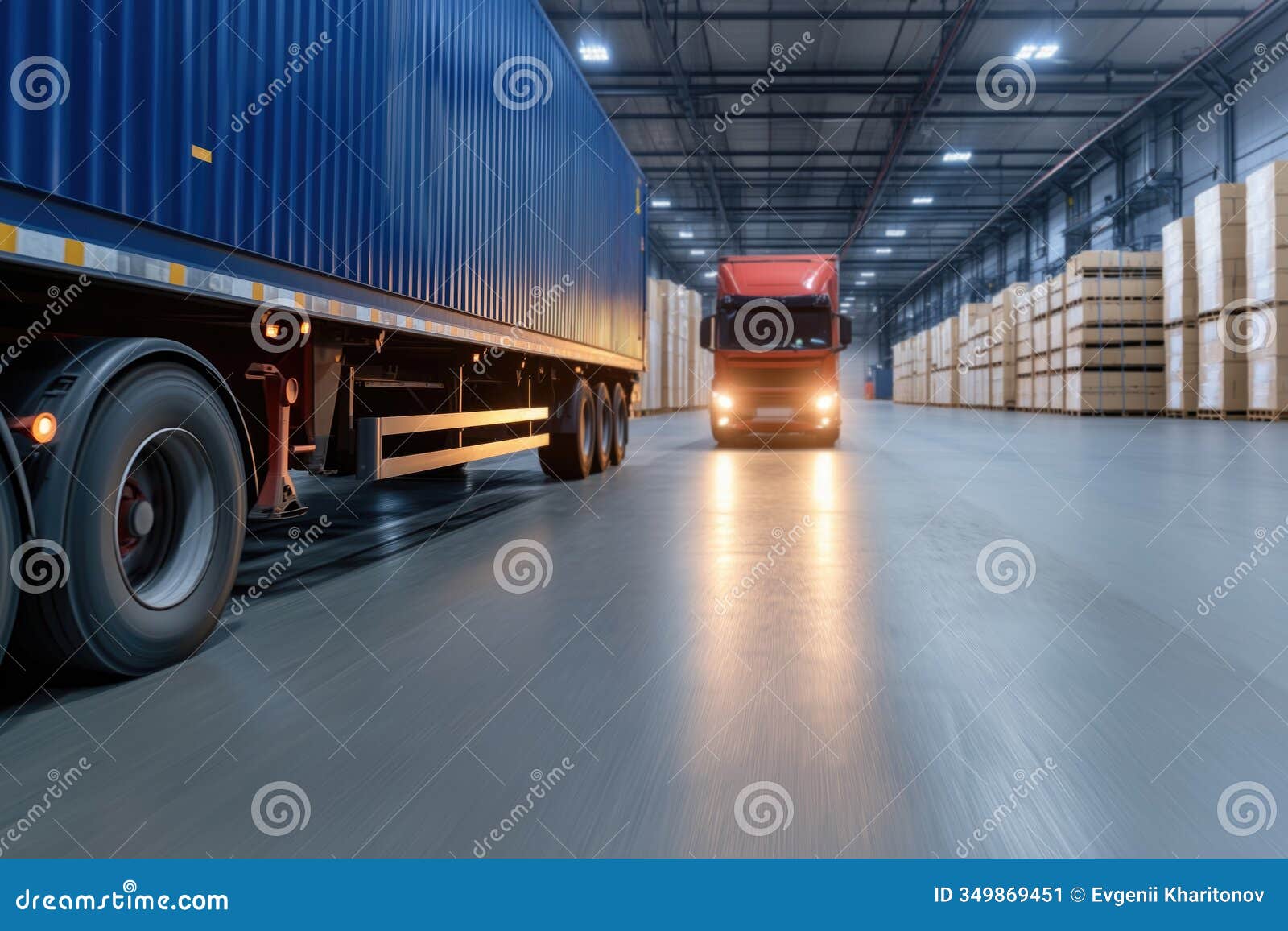 Trucks in Warehouse with Motion Blur Effect. Logistics and ...