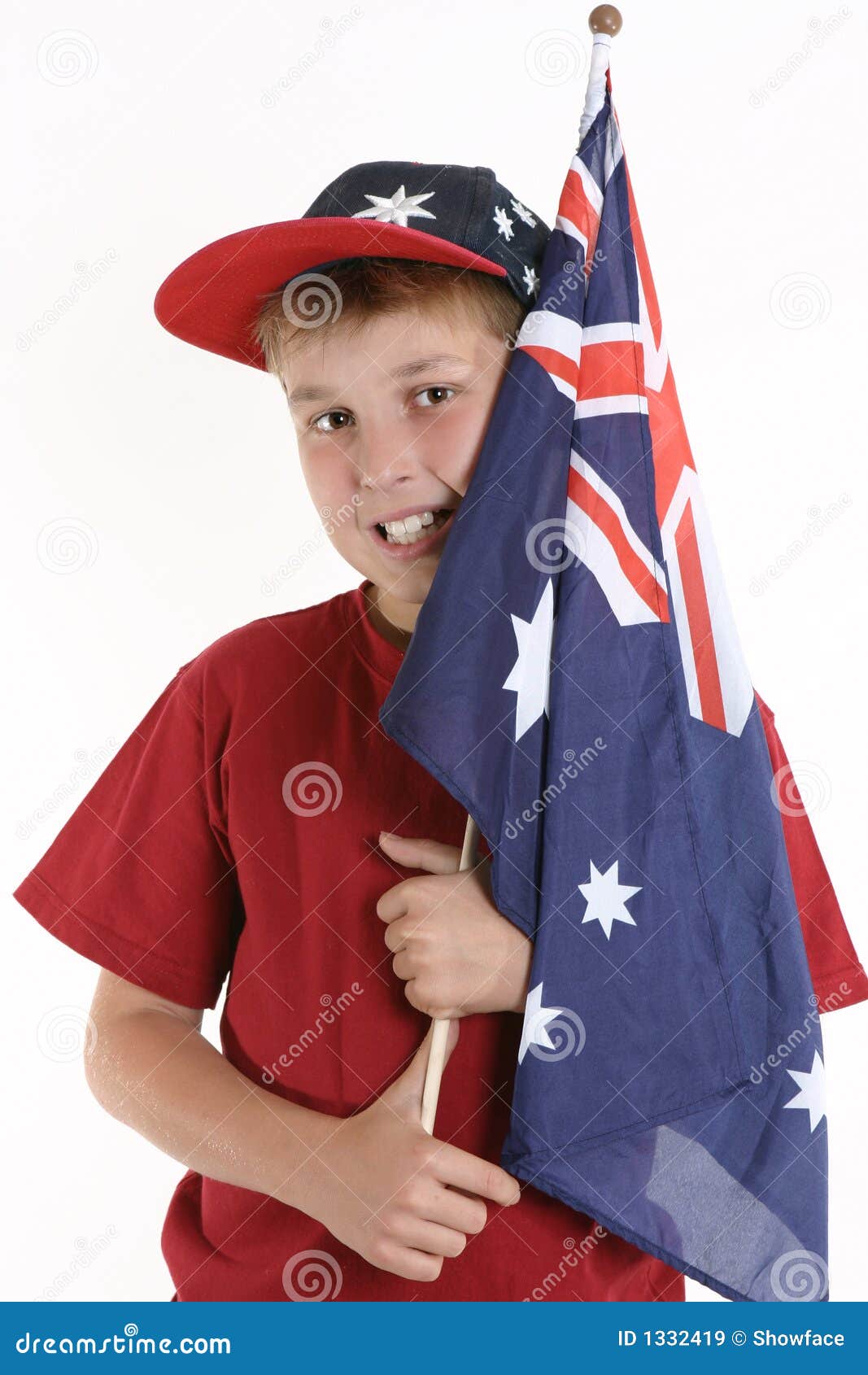True Blue - Patriotic Boy Holding Australian Flag Stock Image - Image ...