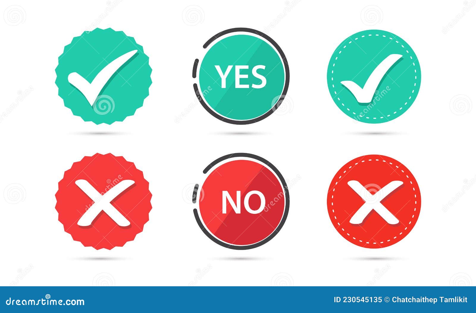 True and False Flat Icons. Check Mark and Red Cross Icon. Yes or No ...