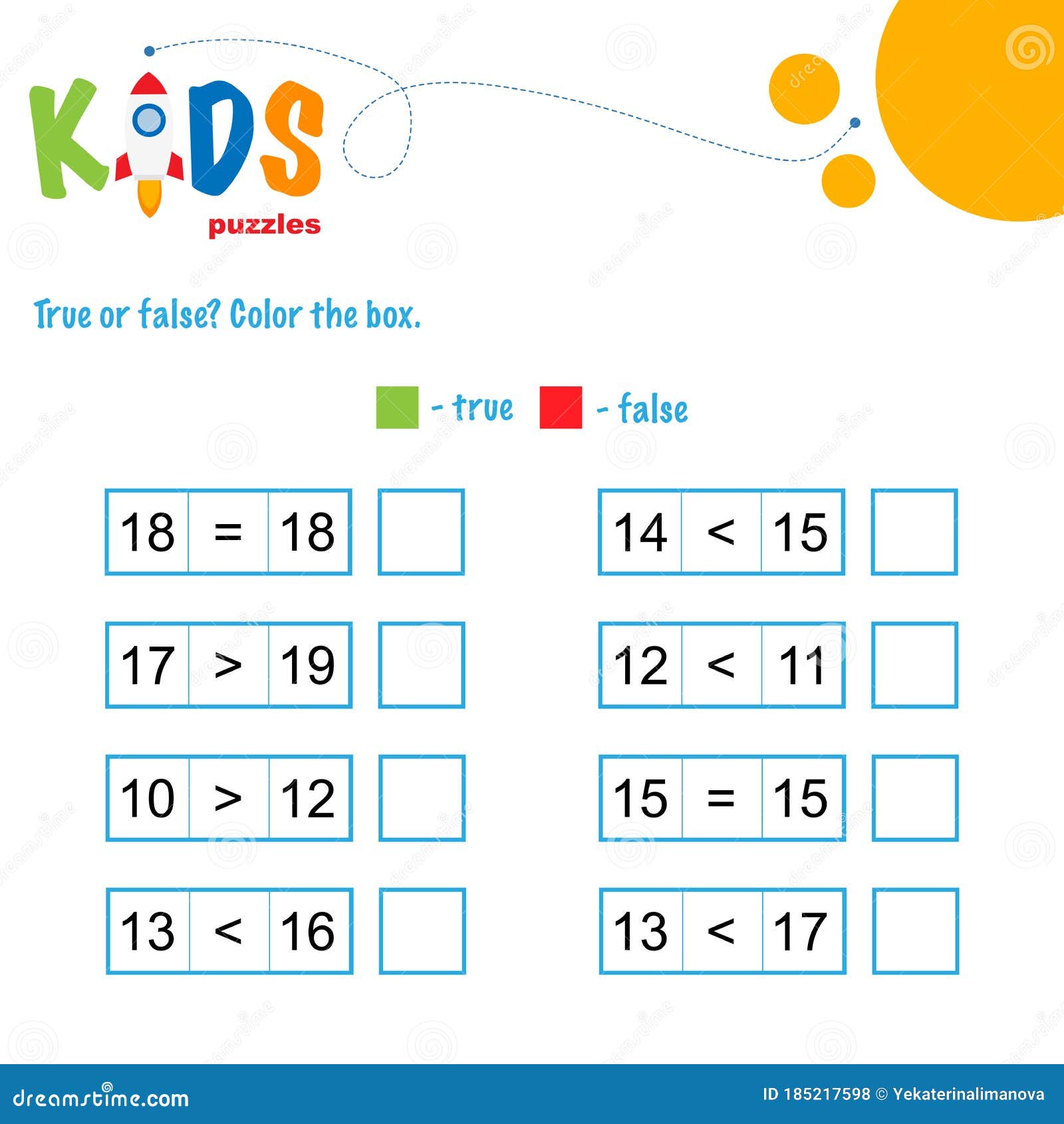 True or False Math Worksheet. Stock Vector - Illustration of homework ...