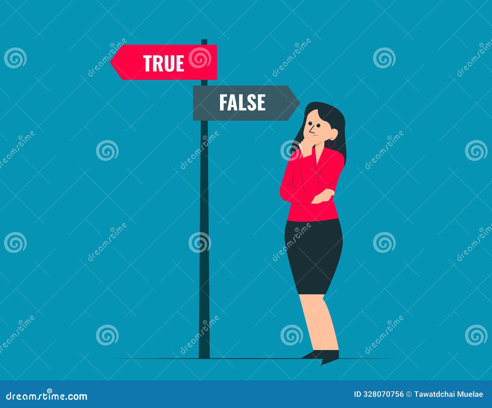 True and False. Person Thinking about Choosing the Right Direction ...