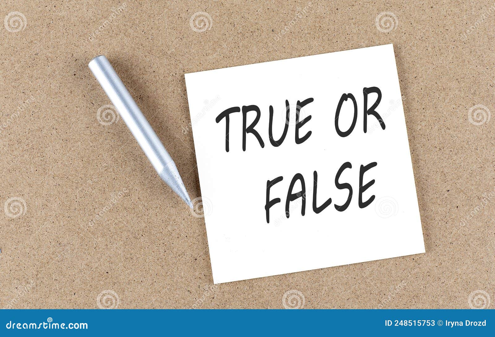 TRUE or FALSE Text on Sticky Note on a Cork Board with Pencil Stock ...