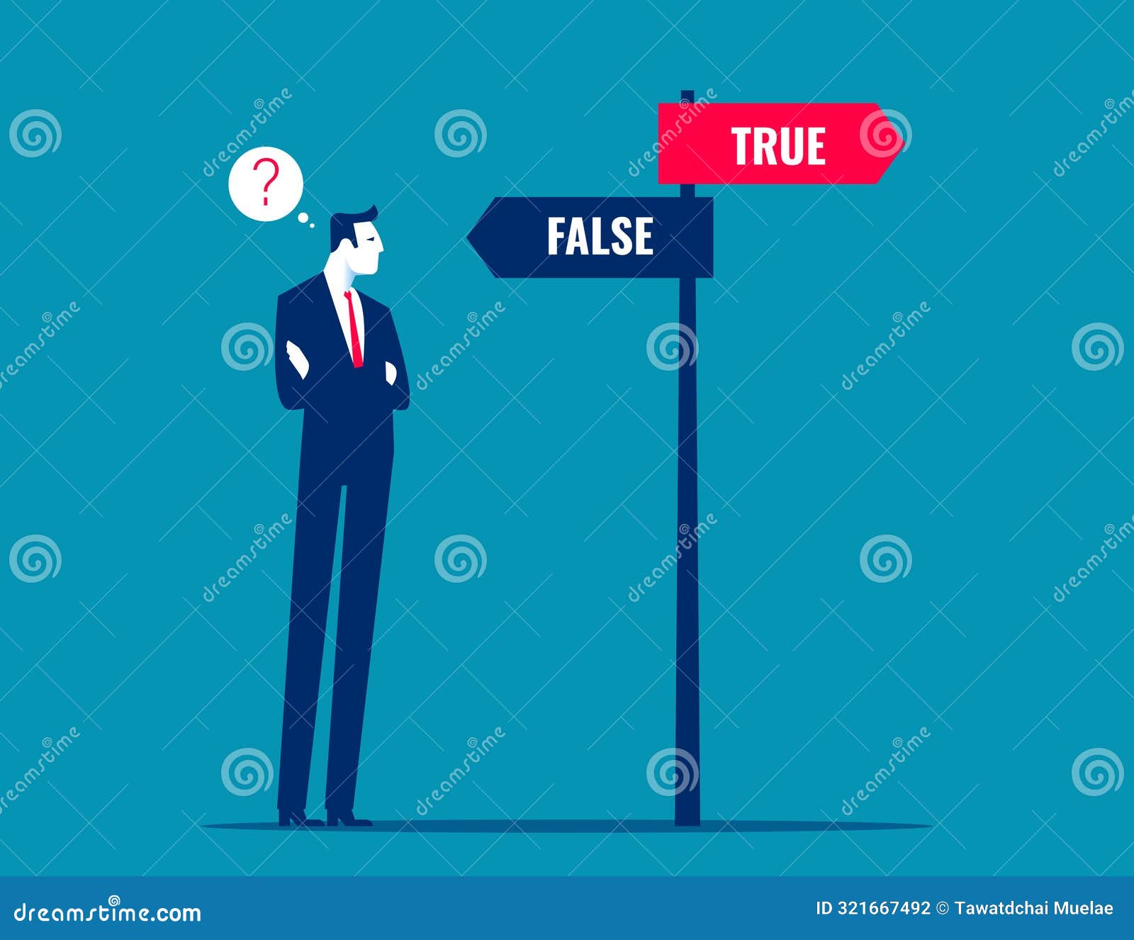 True and False Vector Concept. Businessman Thinking about Choosing the ...