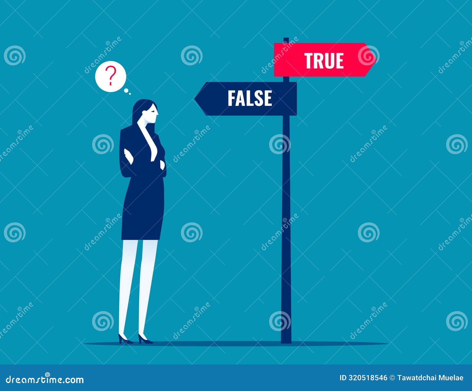 True and False Vector Concept. Businesswoman Thinking about Choosing ...
