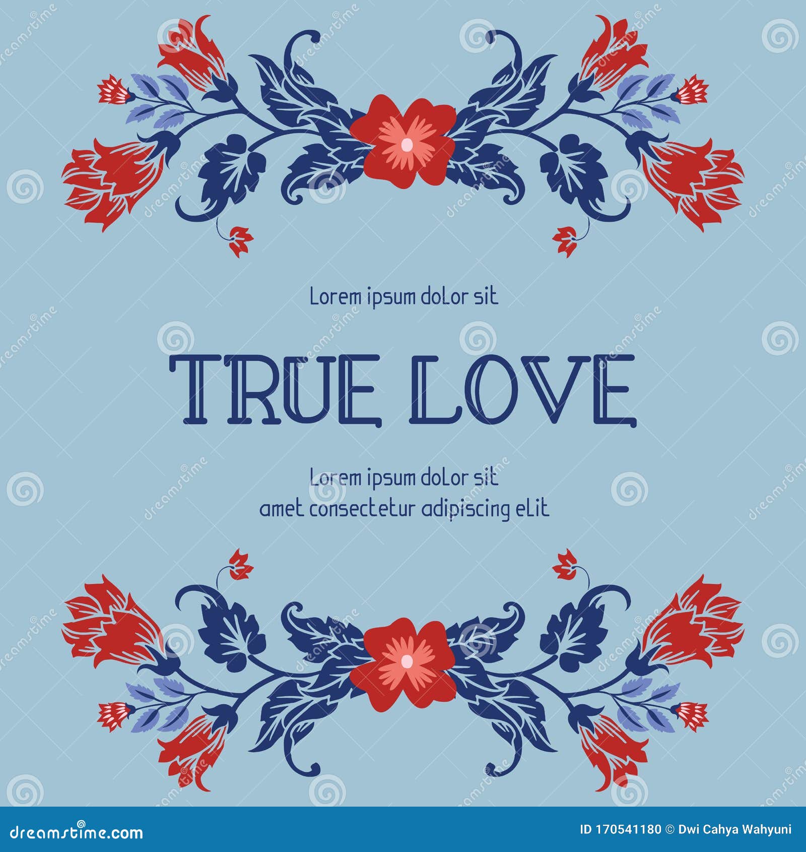 True Love Poster Design, with Leaf and Floral Seamless Frame. Vector ...
