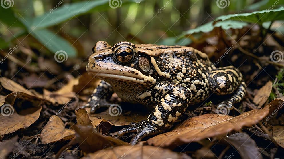True Toad Camouflaged on Forest Floor among Leaves and Soil Stock ...