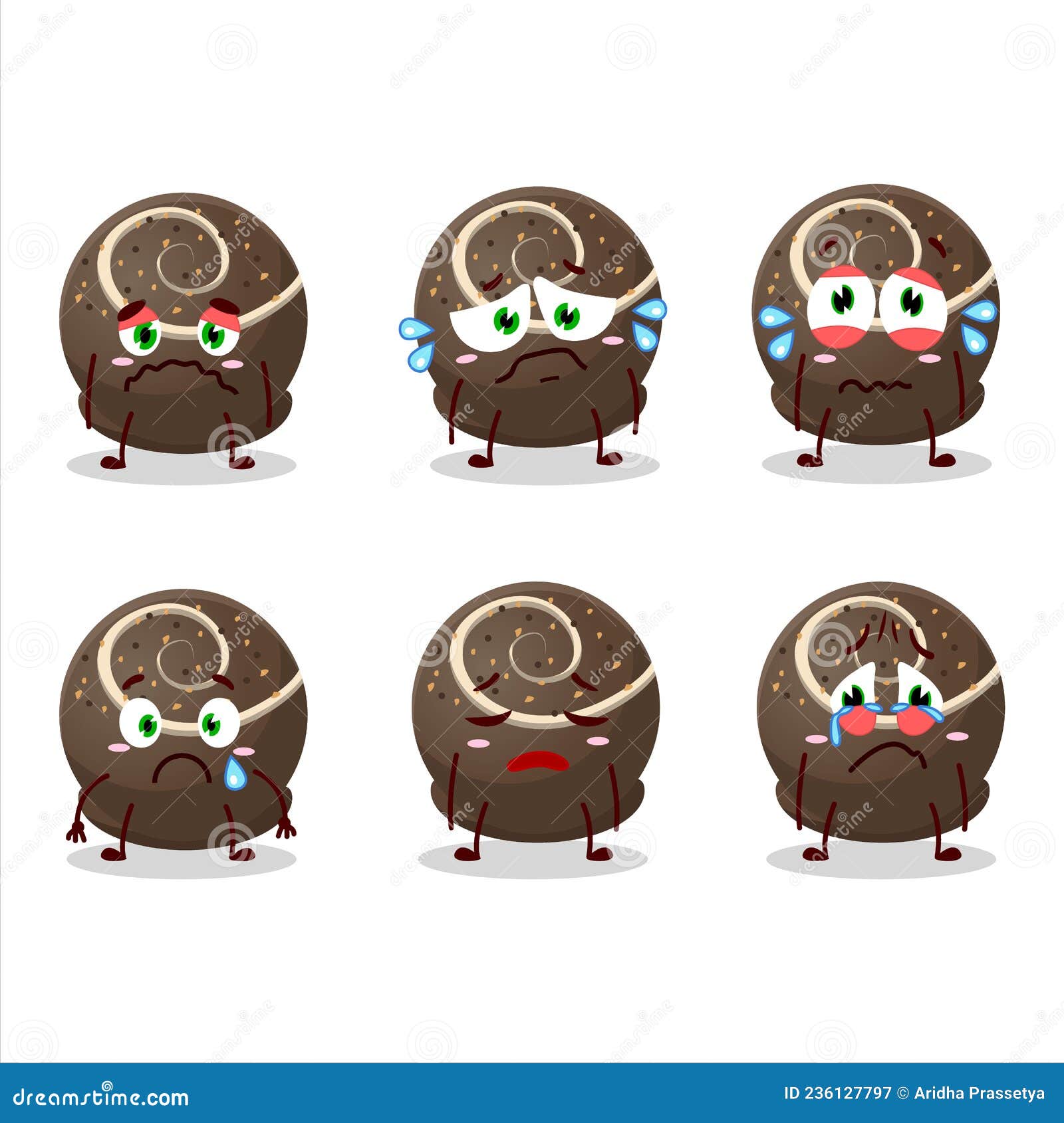 Truffle Chocolate Candy Cartoon Character with Sad Expression Stock ...