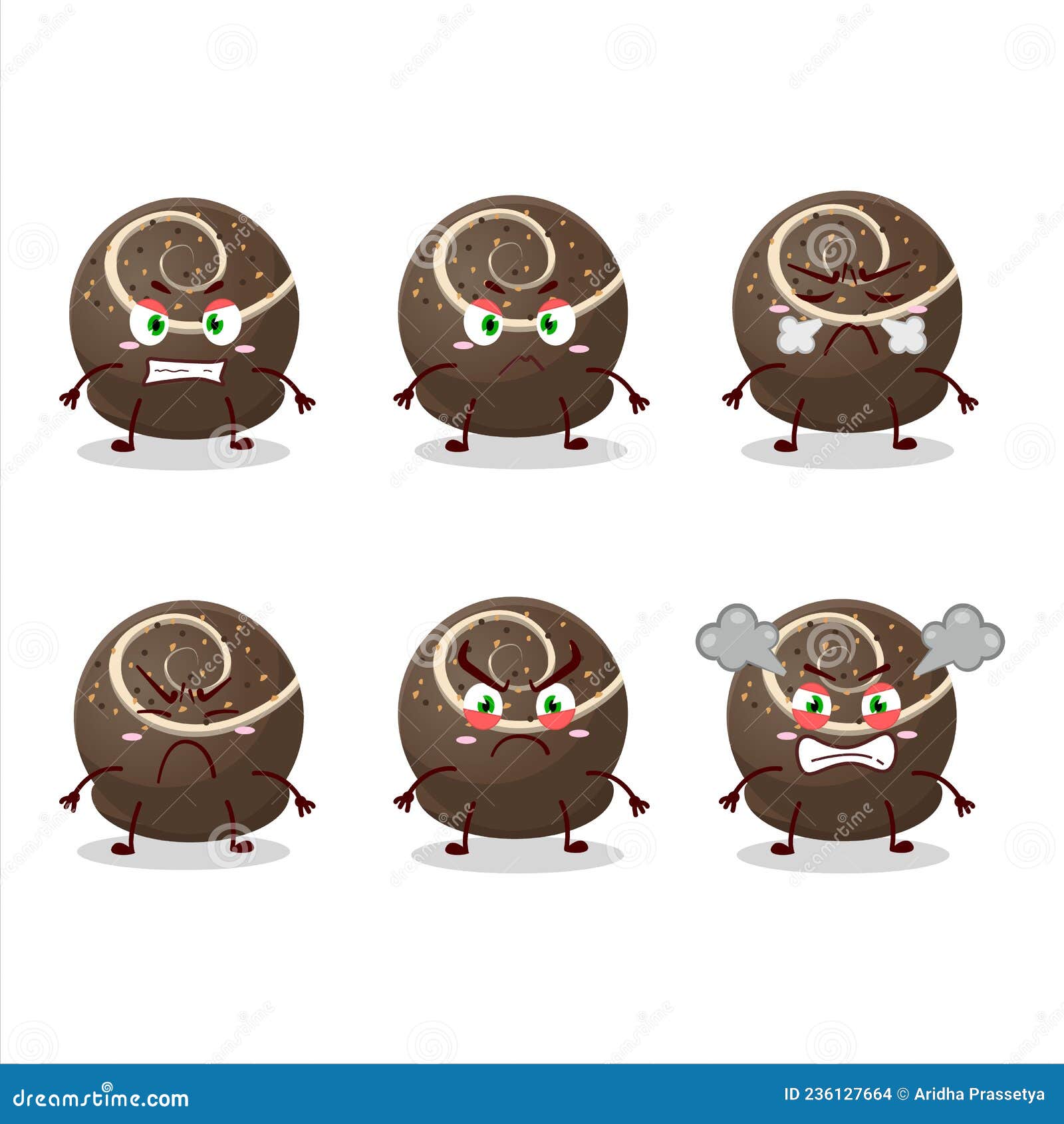 Truffle Chocolate Candy Cartoon Character with Various Angry ...