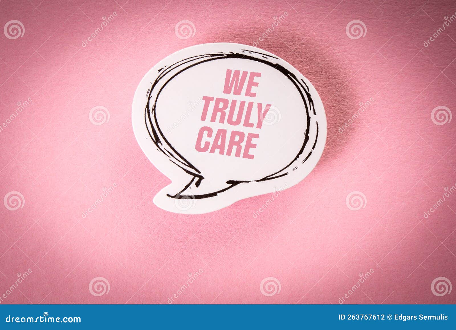 We Truly Care. Speech Bubble with Text on Pink Background Stock Photo ...