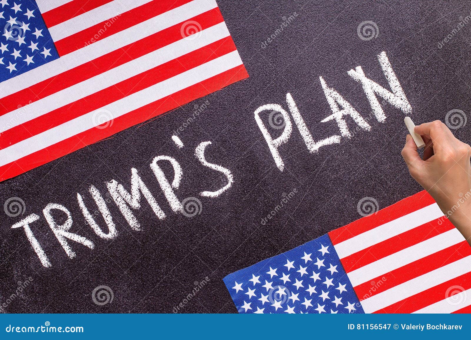 Trump`s Plan on the Chalk Board and US Flag Editorial Photography ...