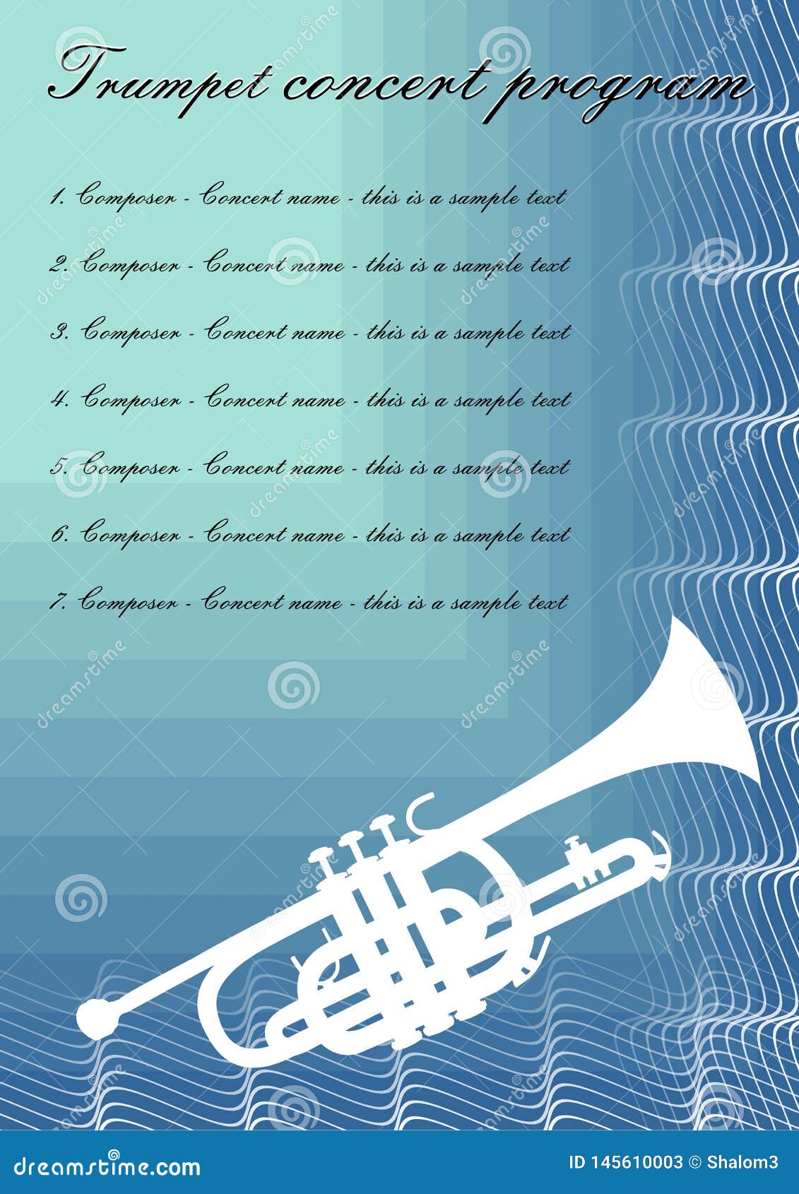Trumpet Concerts Program Template with White Trumpet Silhouette, Sample ...