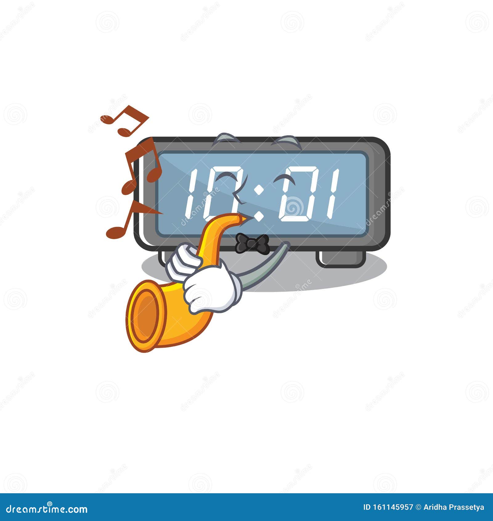 With Trumpet Digital Clock Cartoon in Character Shape Stock Vector ...