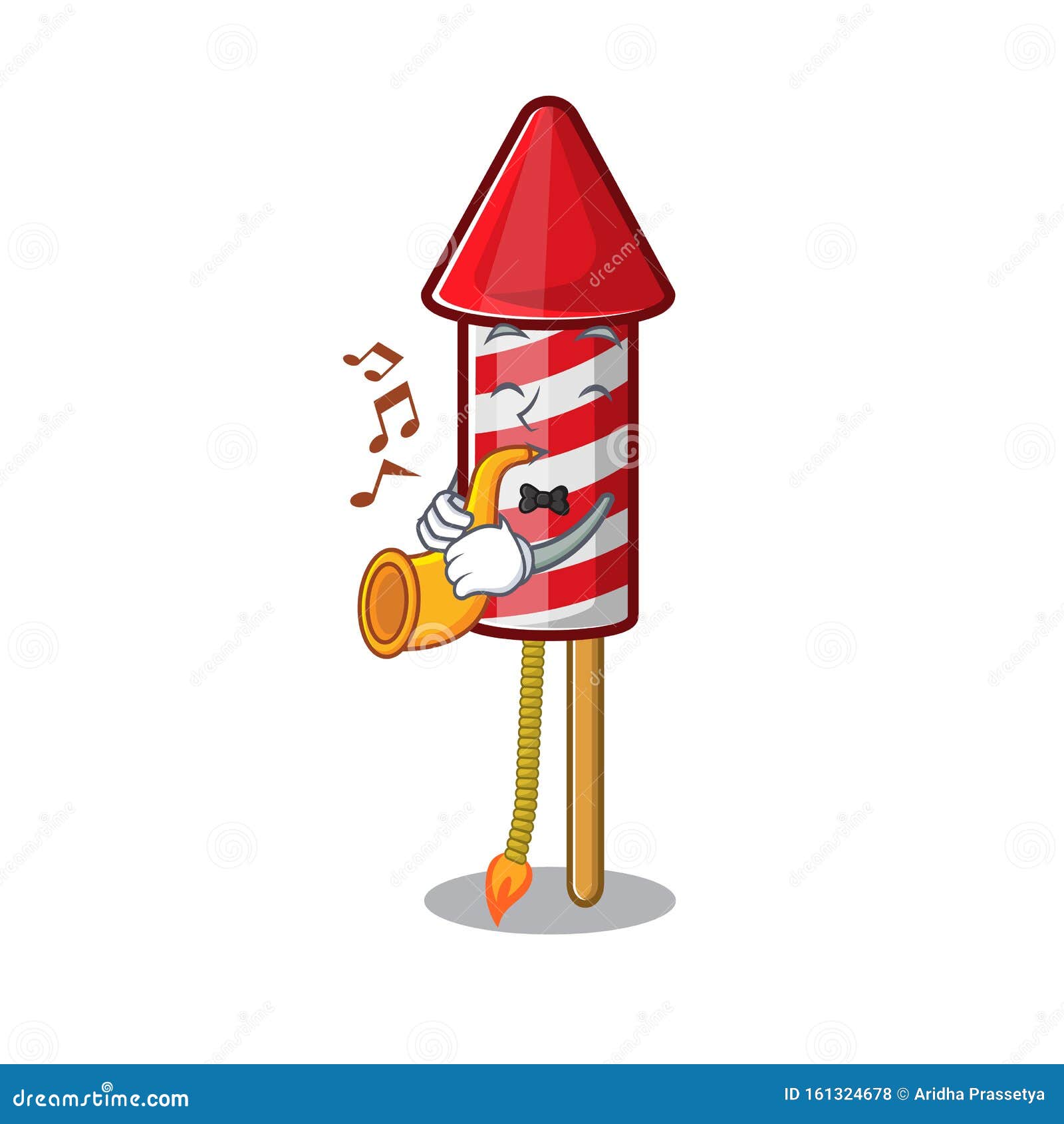 With Trumpet Fireworks Rocket Mascot in Cartoon Shape Stock Vector ...
