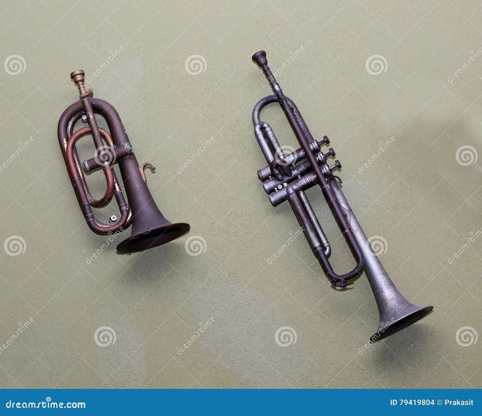 Trumpet in front of a wall stock photo. Image of trumpet - 79419804