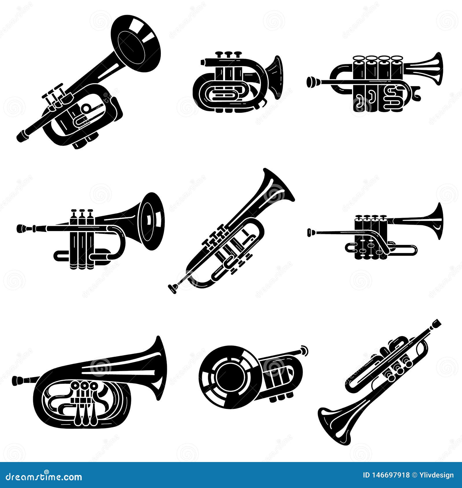 Trumpet Icons Set, Simple Style Stock Vector - Illustration of jazz ... Trumpet Icons Set, Simple Style Stock Vector - Illustration of jazz ...